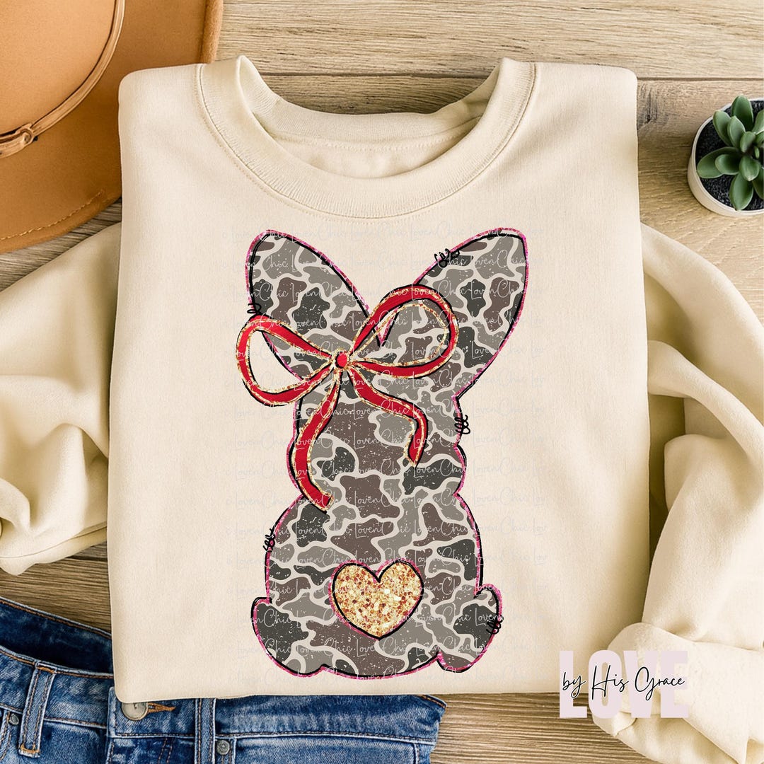 Bunny Easter Camo PNG, Girly Poppy Bow Rabbit Camo Shirt Design, DTF ...