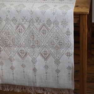 Linen Table Runner Raw Edged Linen Table Runner Ethnic Slavic ...