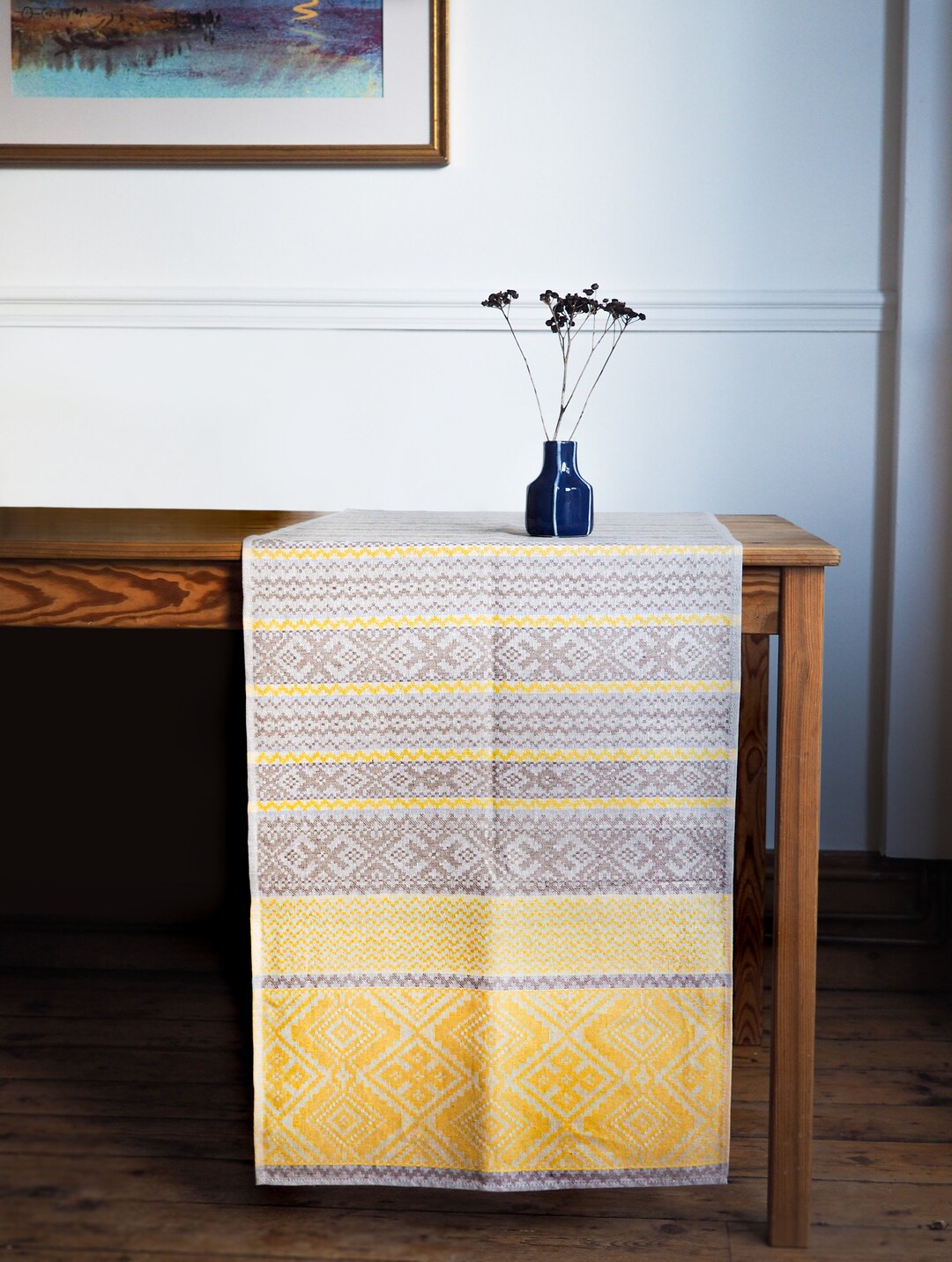 Vintage Linen Table Runner for Large Table - Ethnic Folk Slavic ...