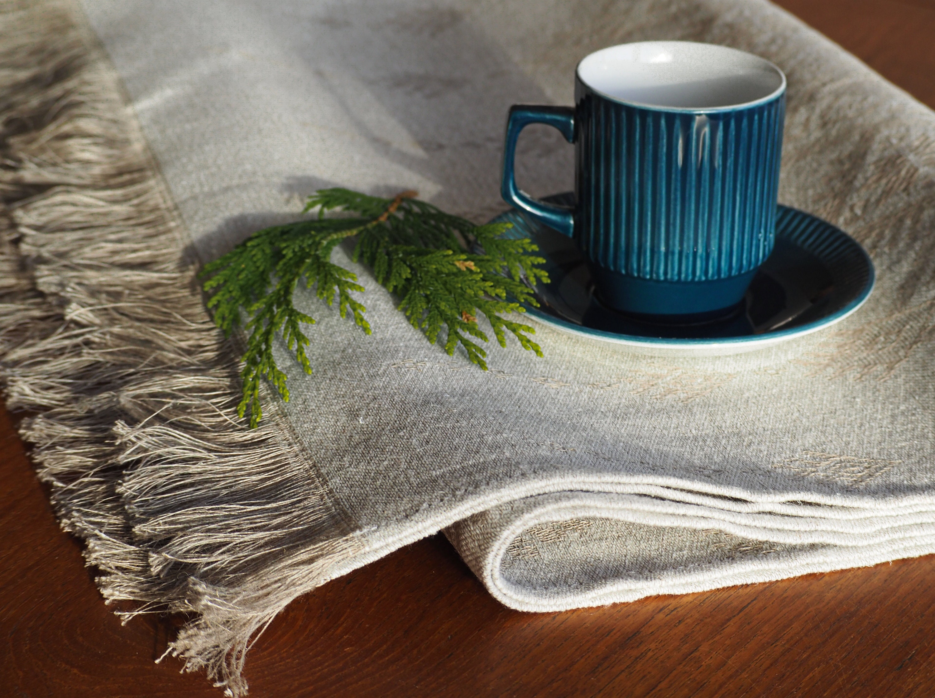 Linen Table Runner Raw Edged Linen Table Runner Ethnic Slavic ...