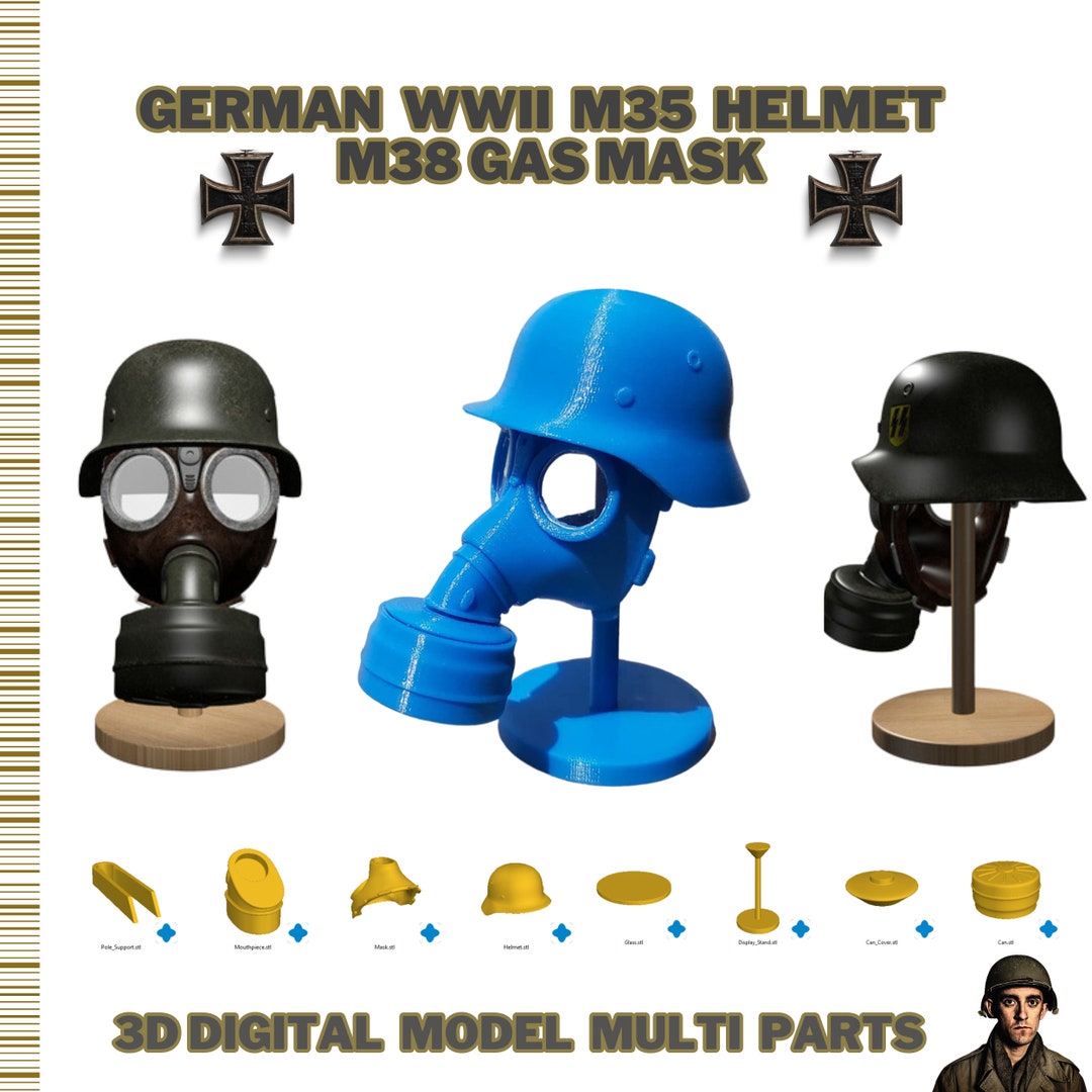 German WWII M35 Helmet M38 Gas Mask 3D Printable Model Printer 3D Stl ...