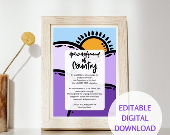 Editable Acknowledgement of Country Sign digital File Aboriginal Art ...