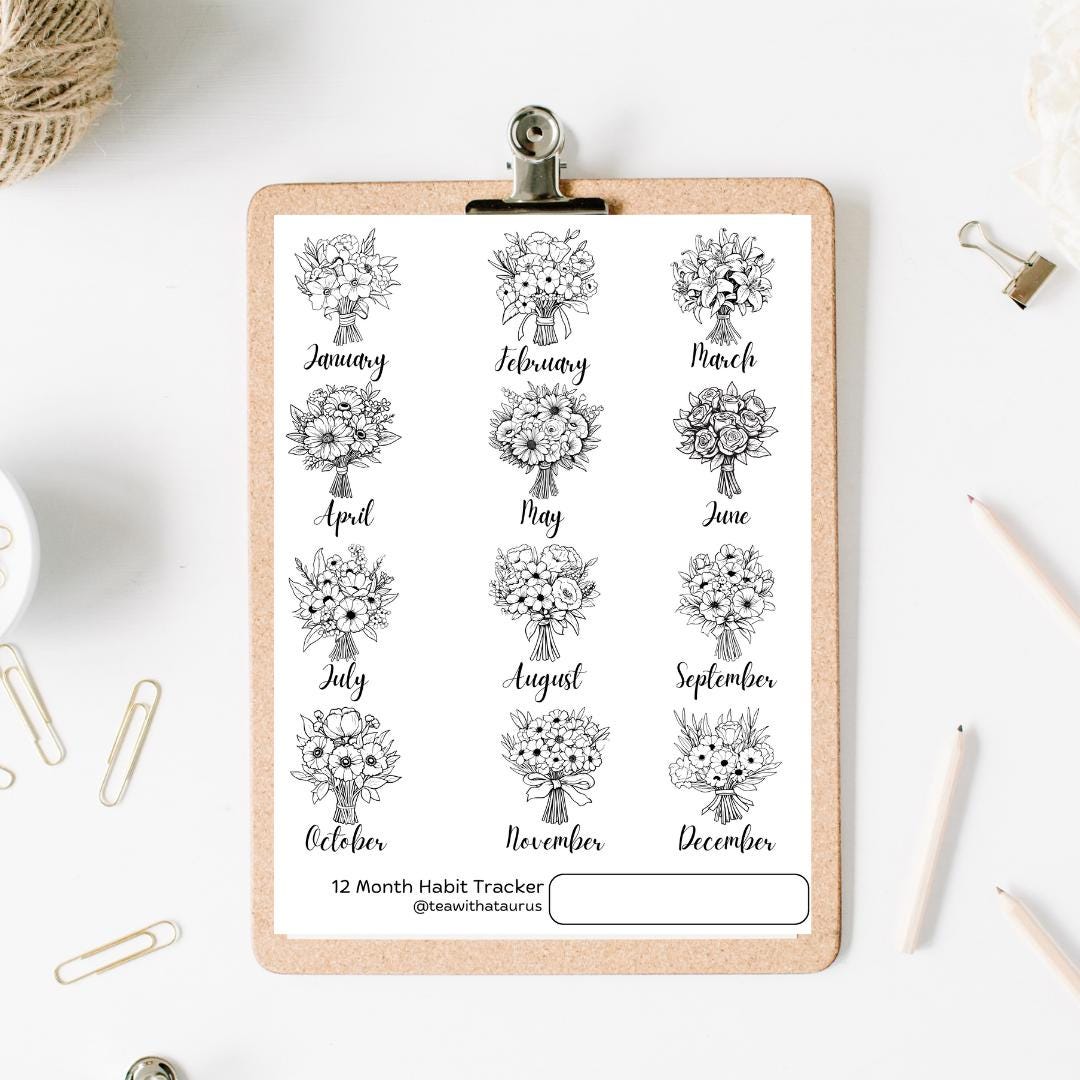 Floral Habit Tracker Printable Coloring Sheets - Set of 3 (weekly ...