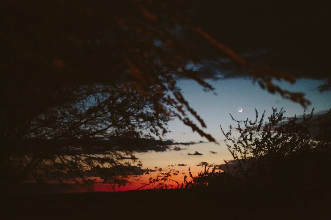 Sunset and Crescent Moon Over Texas - Etsy