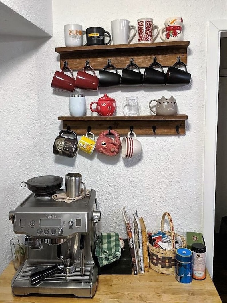 6 Cup Mug Rack With Shelf Mug Rack Wall Mounted Coffee Bar - Etsy