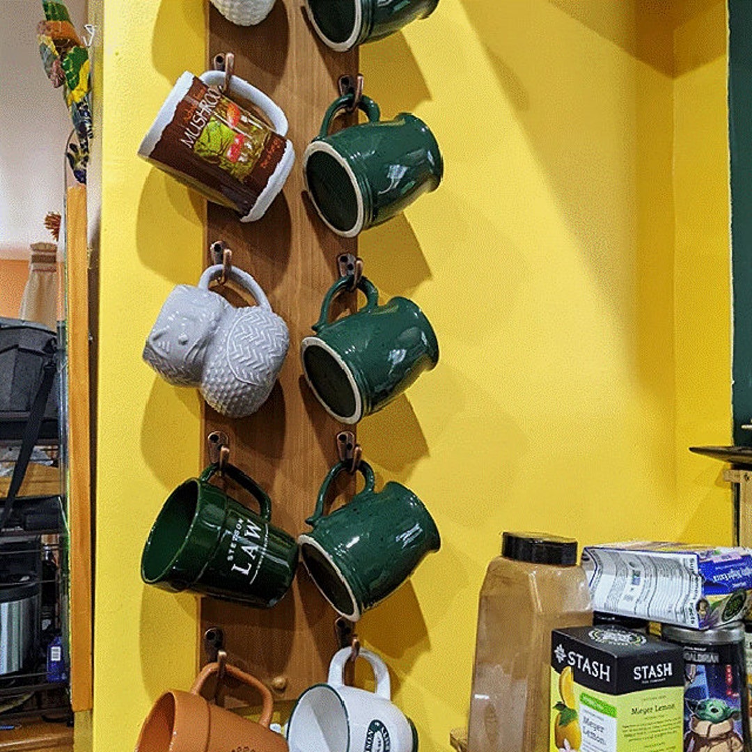 Vertical 10 or 12 Hook Mug Rack, Vertical Wall Mug Display, Coffee Bar ...