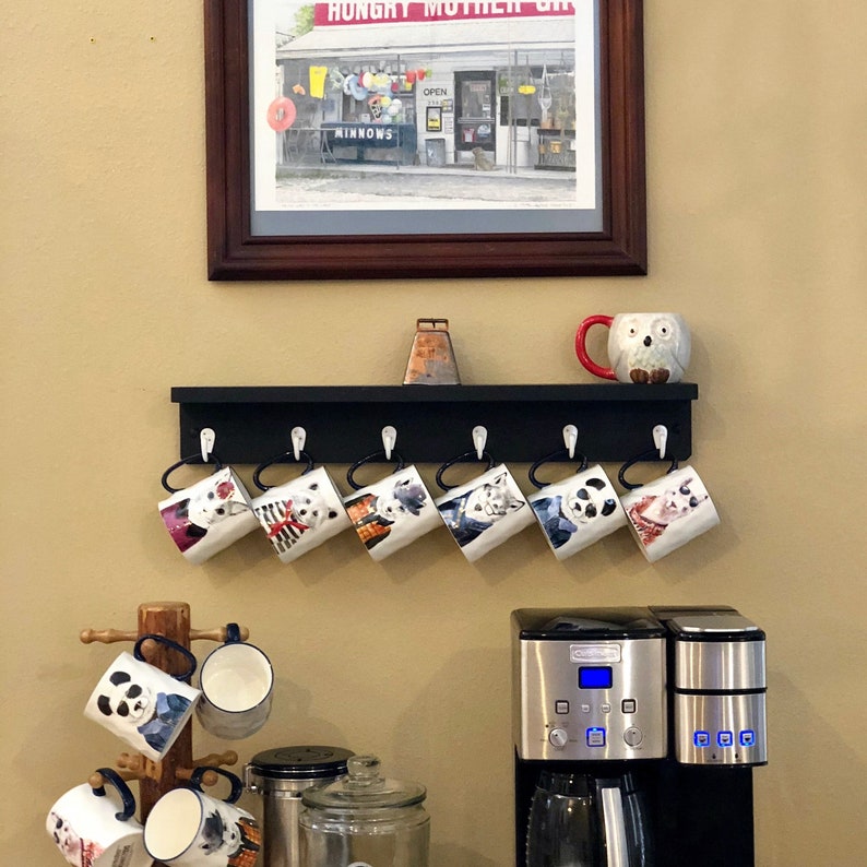6 Cup Mug Rack With Shelf Mug Rack Wall Mounted Coffee Bar - Etsy