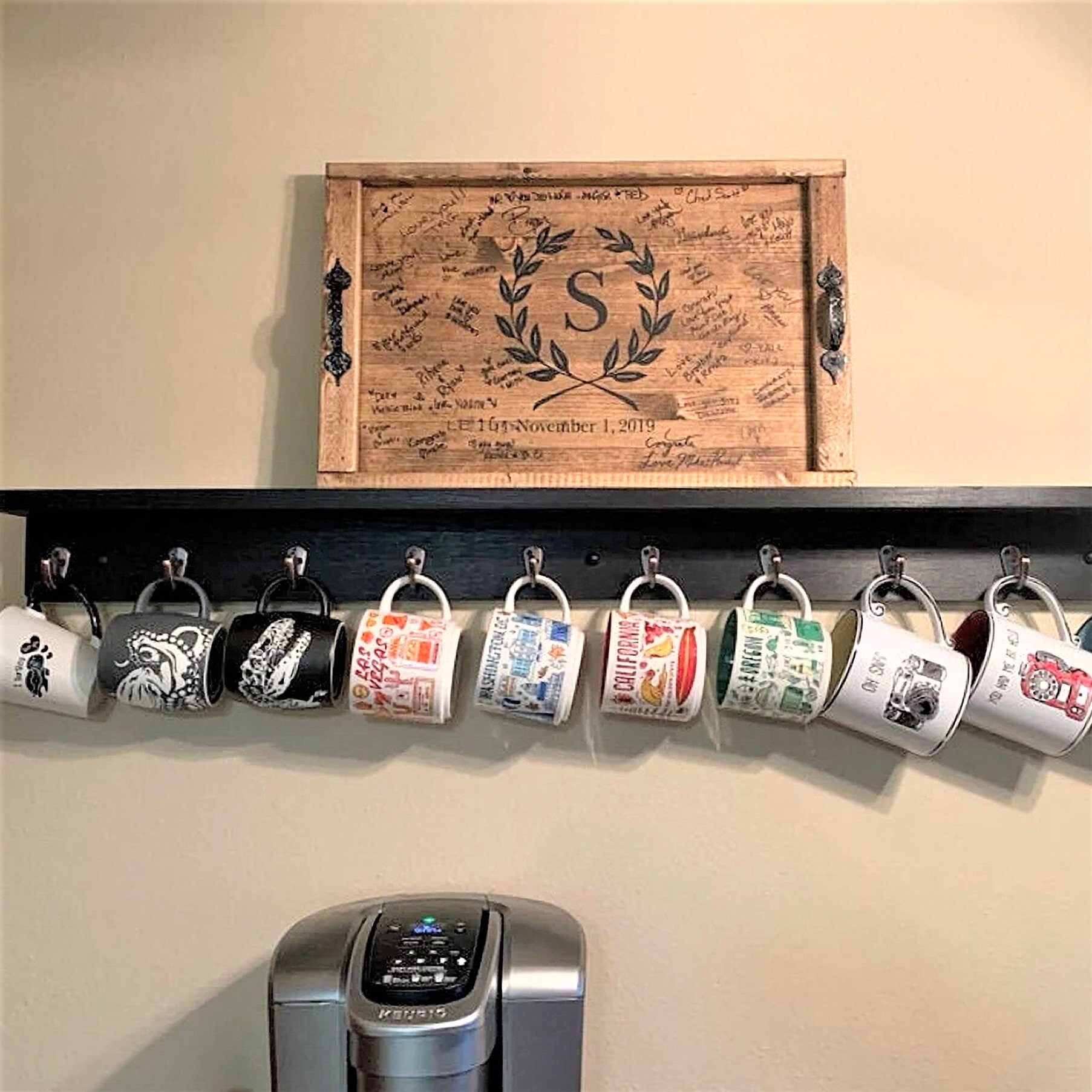 20 Cup Coffee Mug Rack With 4" or 5" Shelf|farmhouse Kitchen Mug Rack ...