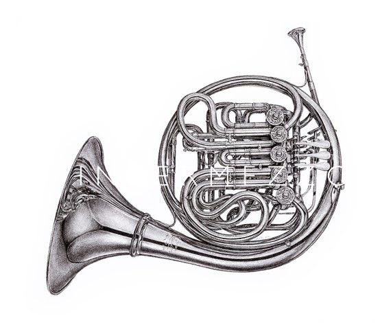 French Horn Drawing Easy Step By Step