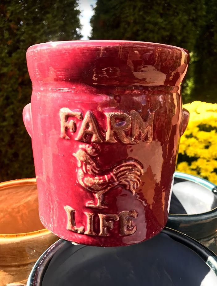 Ceramic Farm Life Jar Crock Planter Rooster Chicken MEDIUM | Etsy