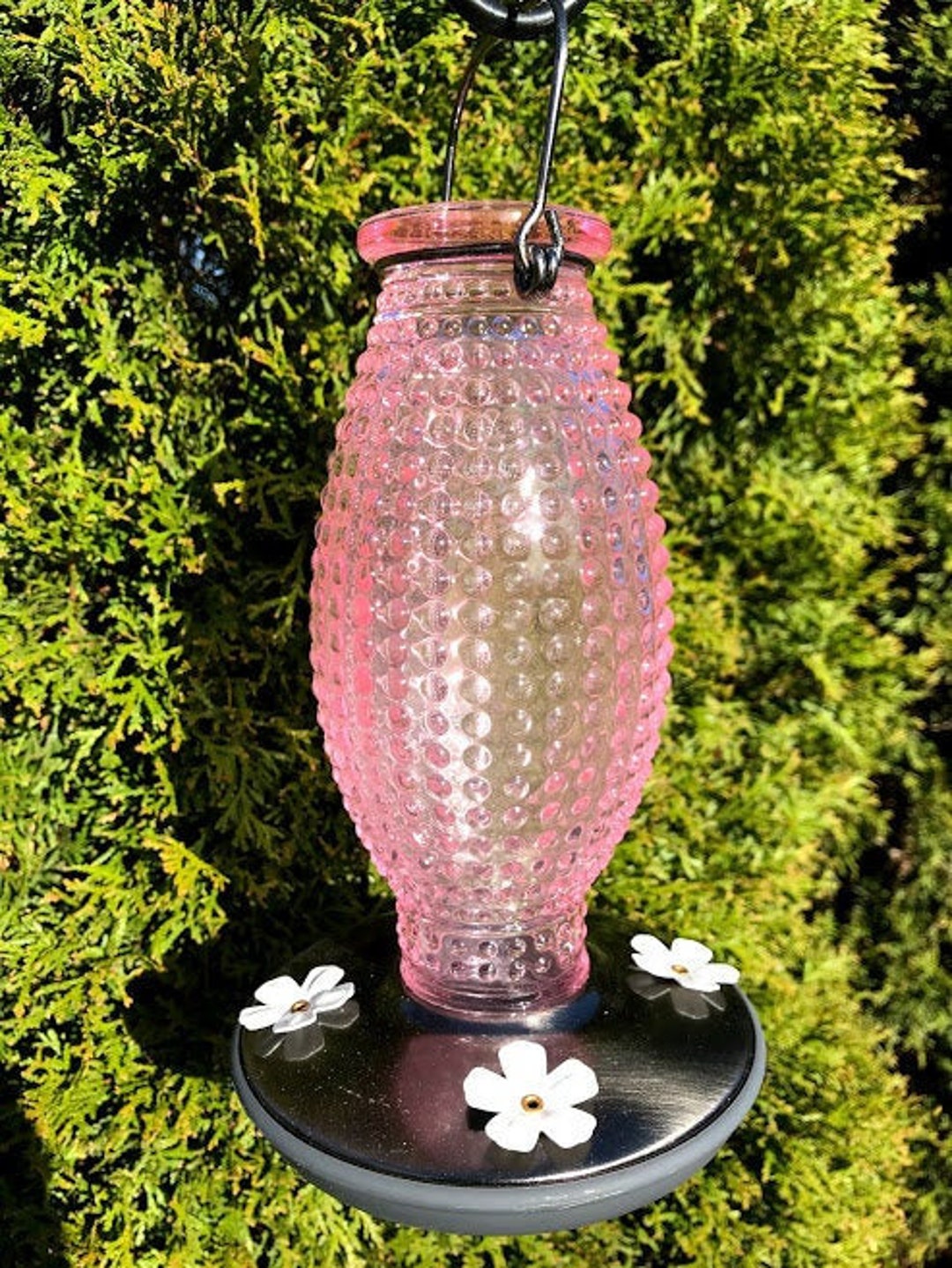Vintage Hobnail Hummingbird Feeder Pretty In Pink Glass Medium 16oz Bird Feeder Etsy