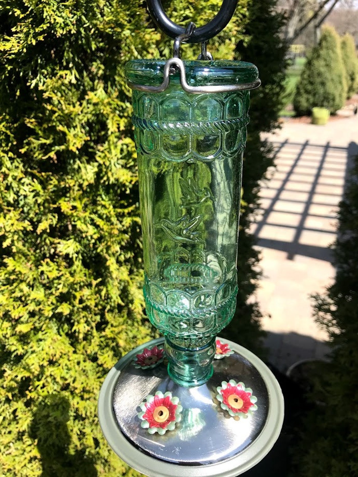 Vintage Hummingbird Feeder Clear Or Green Glass Small 10oz Etsy