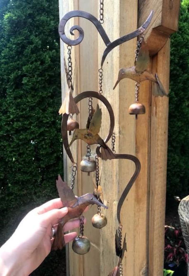 Hummingbird Highland Ornament Bell Chime - Copper Colored Metal Garden ...