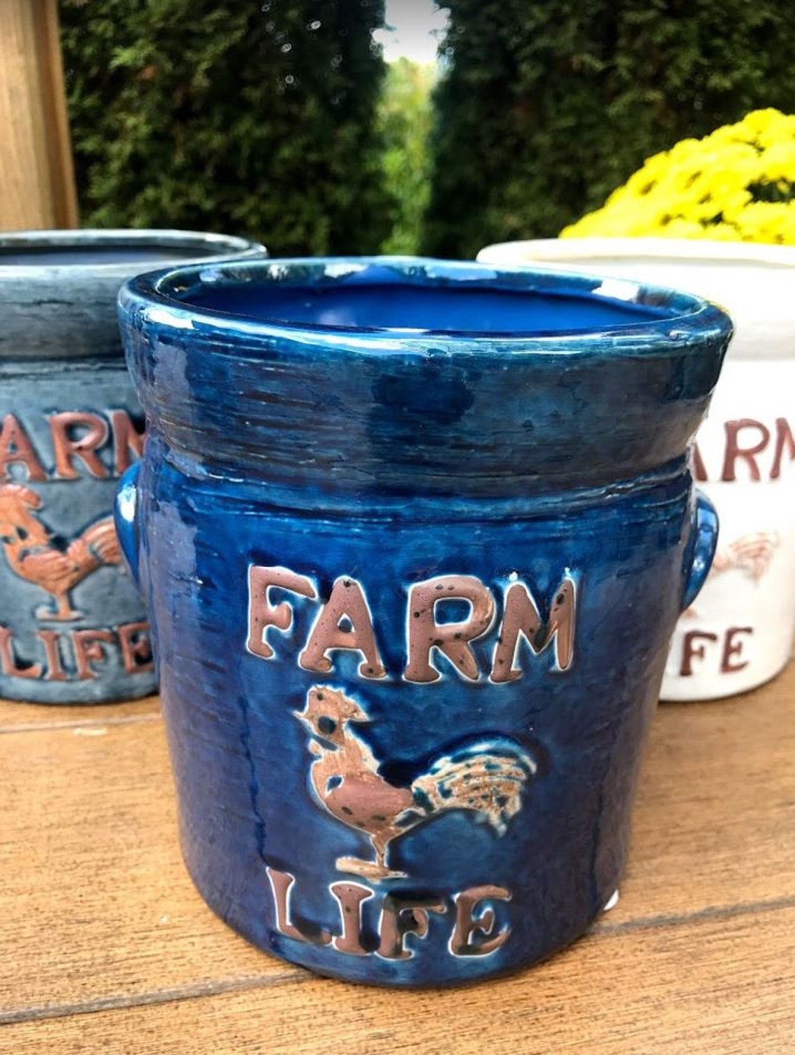 Ceramic Farm Life Jar Crock Planter Rooster Chicken MEDIUM - Etsy