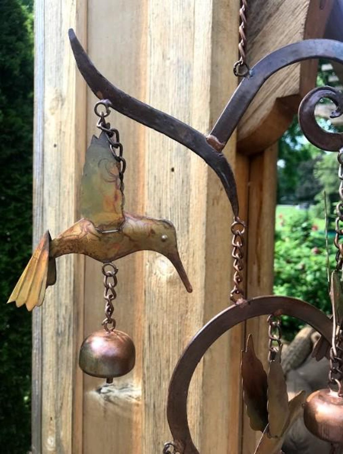 Hummingbird Highland Ornament Bell Chime - Copper Colored Metal Garden ...