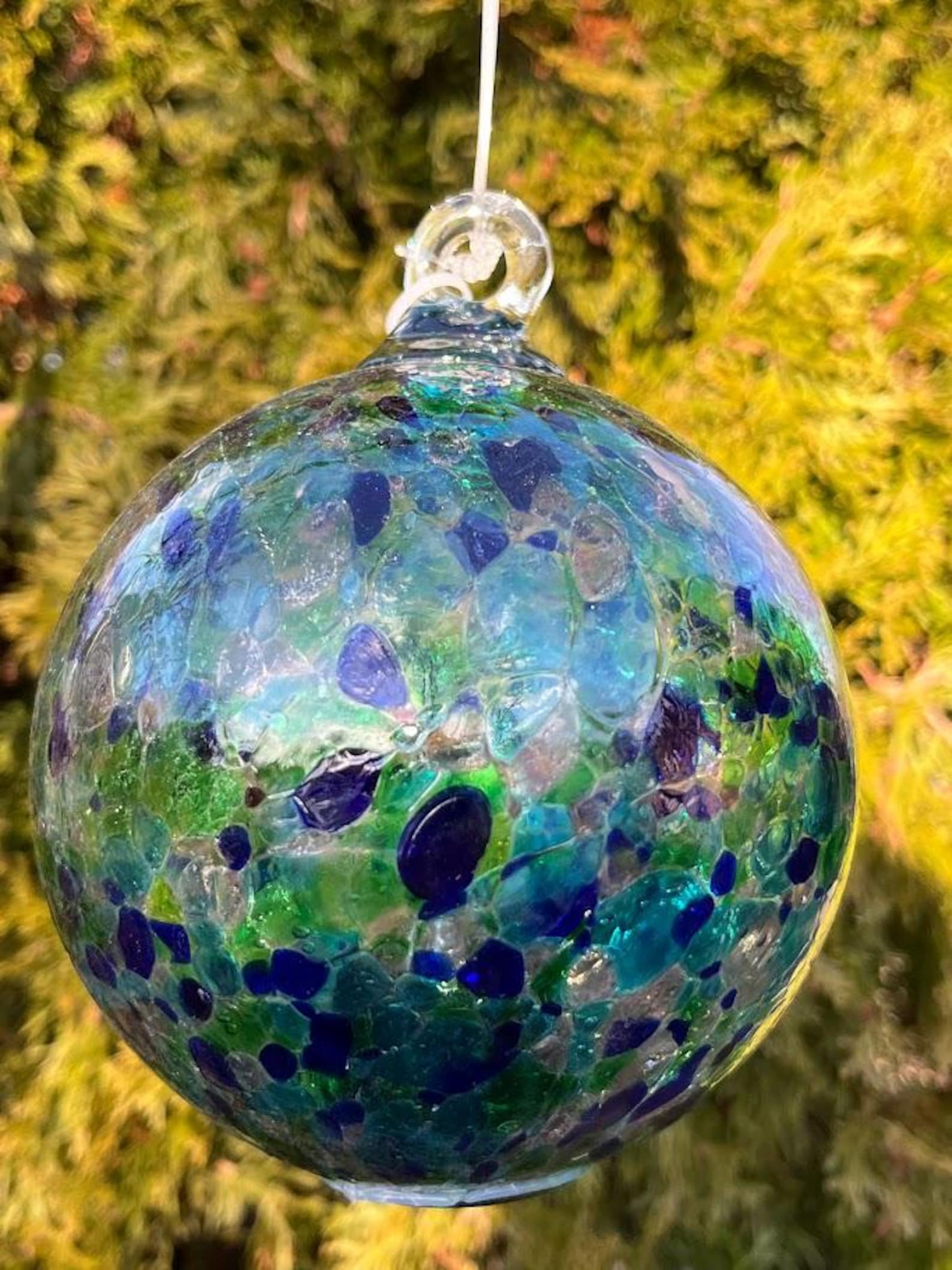 Hand Blown Solar Glass Fairy Globe Blue & Green Garden Art Decor ...