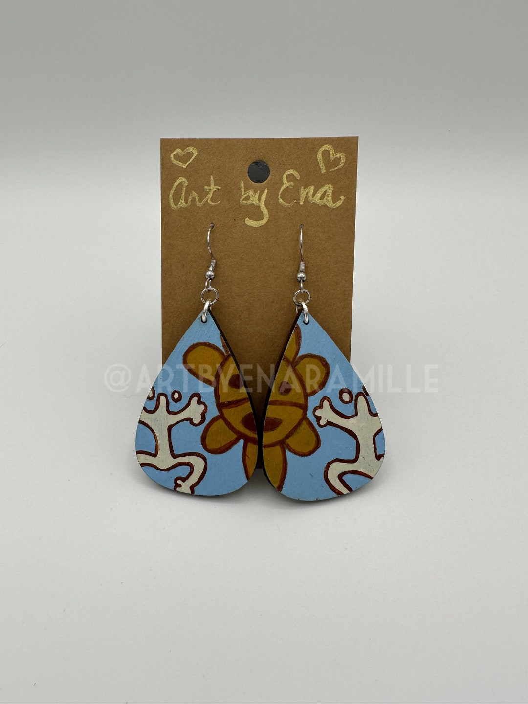 Vejigante Earrings 1 Pair - Taino Symbols - Teardrop Laser Cut Wood and ...