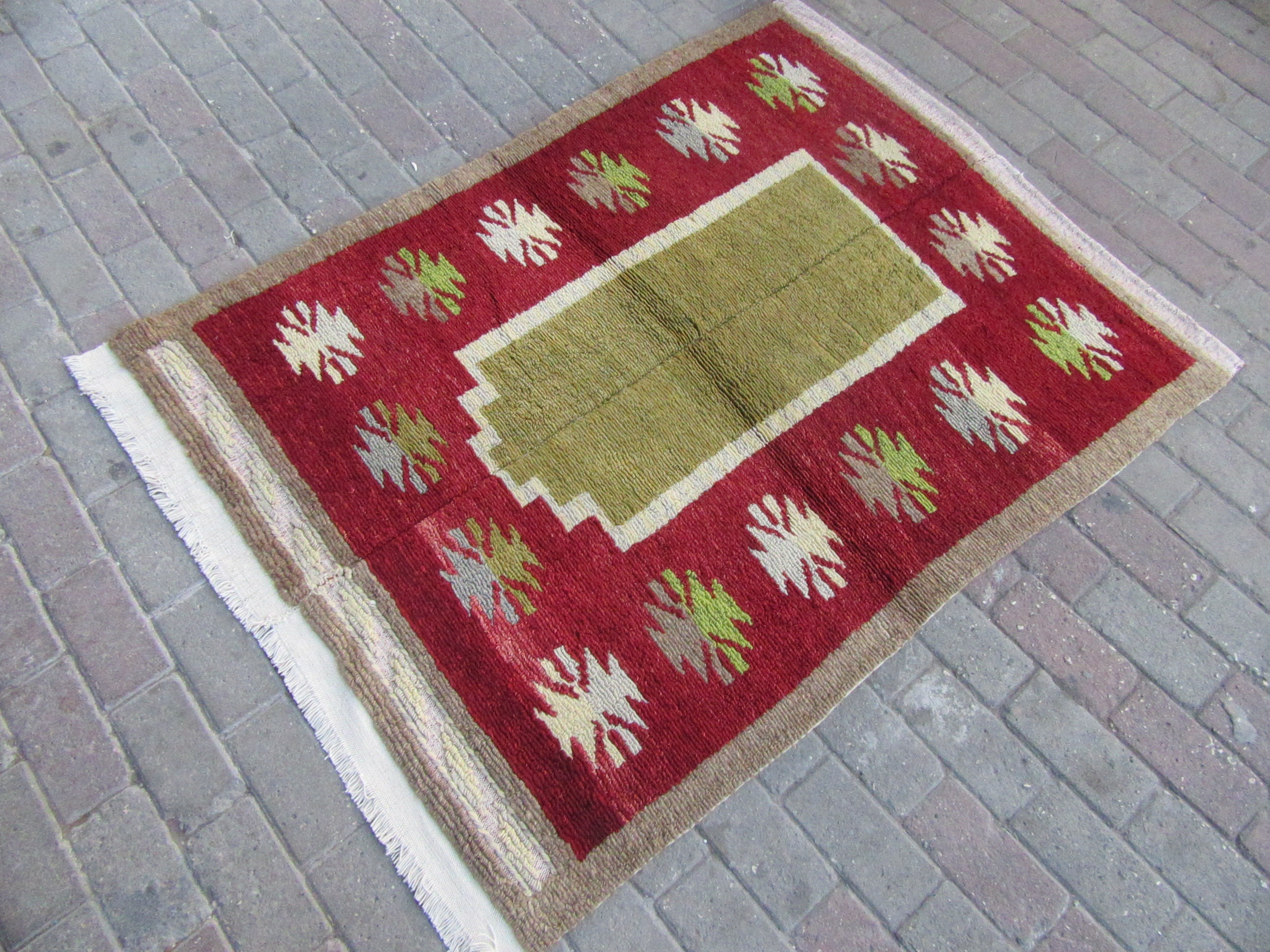 Green & Burgundy Vintage Tulu Rug - 3.7x5 Ft - Etsy