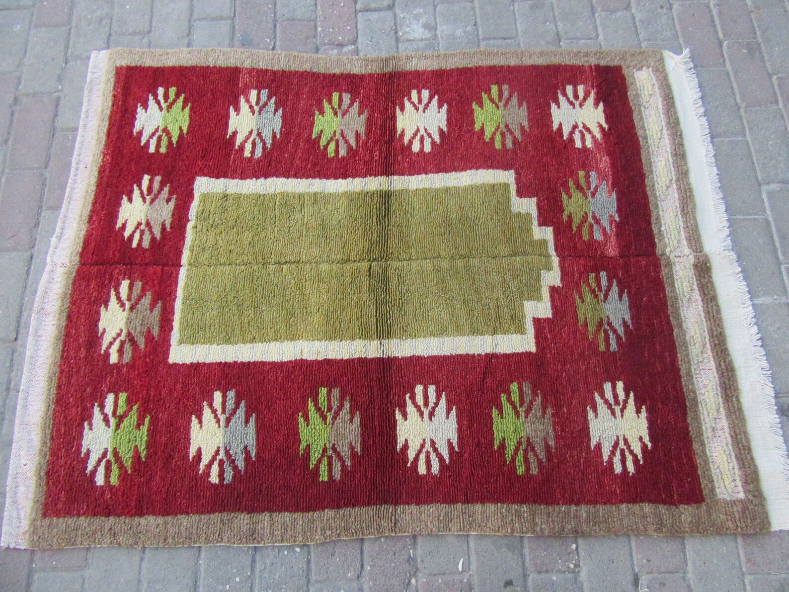 Green & Burgundy Vintage Tulu Rug - 3.7x5 Ft - Etsy
