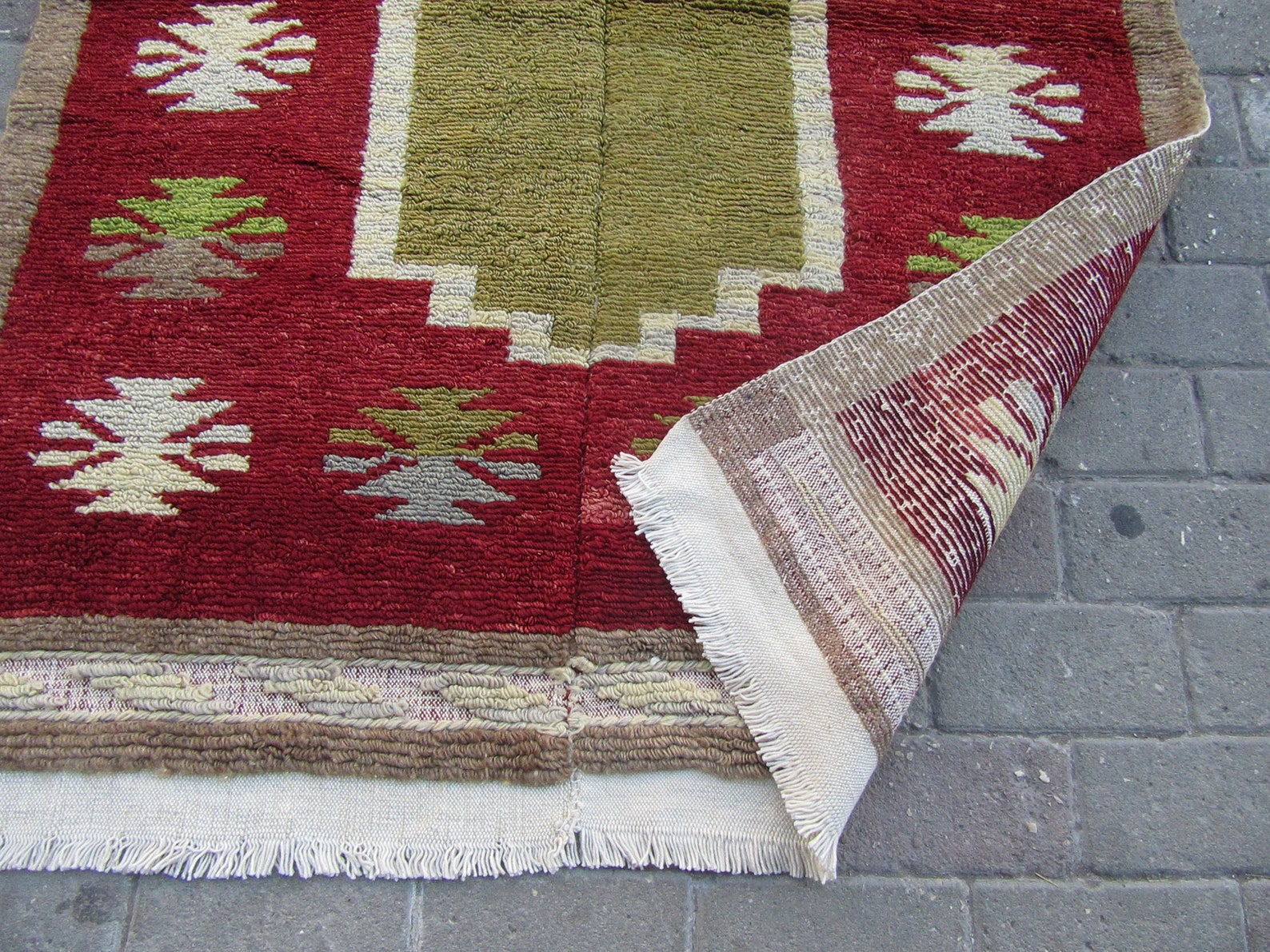 Green & Burgundy Vintage Tulu Rug - 3.7x5 Ft - Etsy
