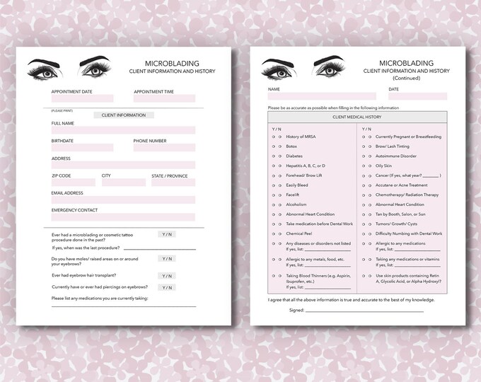 Printable Microblading Business Forms:client Information/history ...