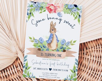 Rabbit 1st Birthday Invite - Etsy