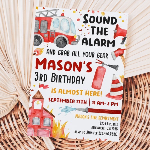 Fire Truck Birthday Invitation Fire Department Party Invite - Etsy