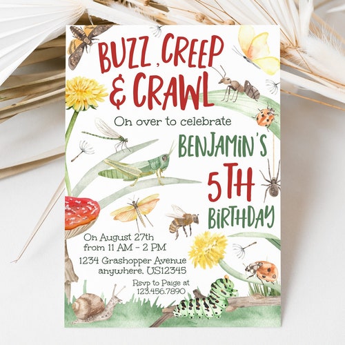 Editable Bug Birthday Invitation Insect Birthday Invite - Etsy