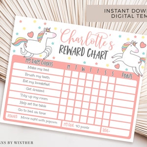 Editable Unicorn Reward Chart, Printable Chore Chart, Customizable ...