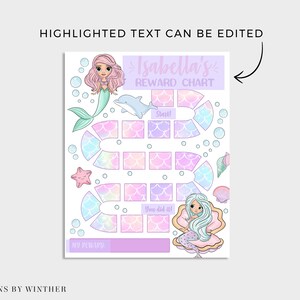 Editable Mermaid Reward Chart, Printable Chore Chart, Customizable ...