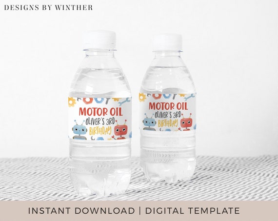 Robot Birthday Water Bottle Labels Editable Birthday Party - Etsy UK