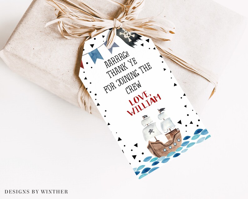 Editable Pirate Favor Tags, Pirate Birthday Gift Tags, Thank You Tag ...