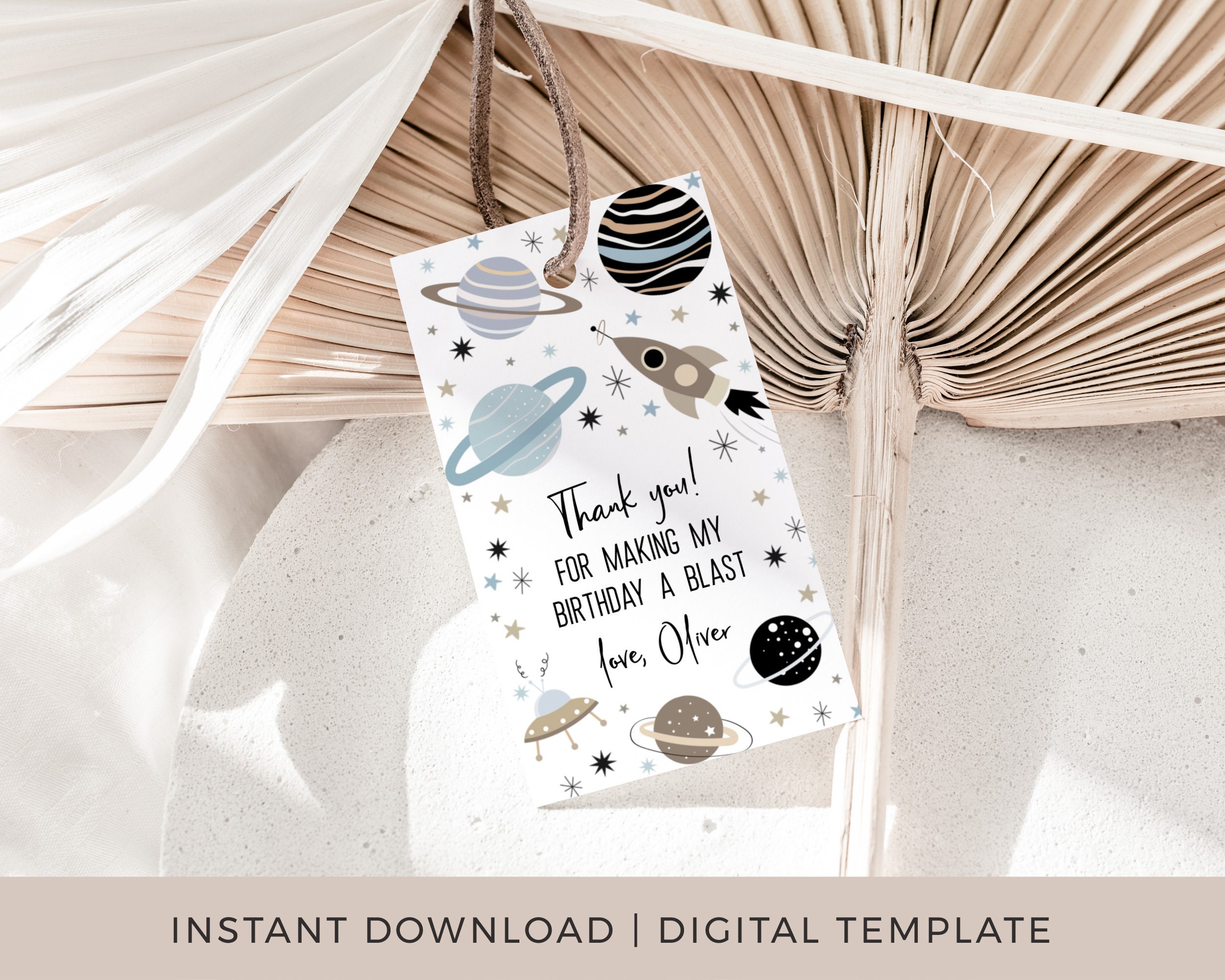 Editable Outer Space Favor Tags, Space Birthday Gift Tags, Thank You ...