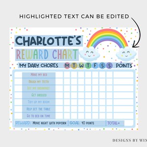 Rainbow Editable Reward Chart, Printable Chore Chart, Customizable ...