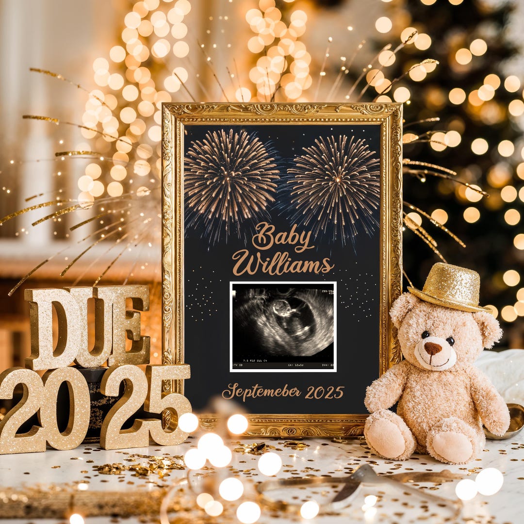 New Years 2025 Baby Announcement, Gold Glitter, Gender Neutral ...