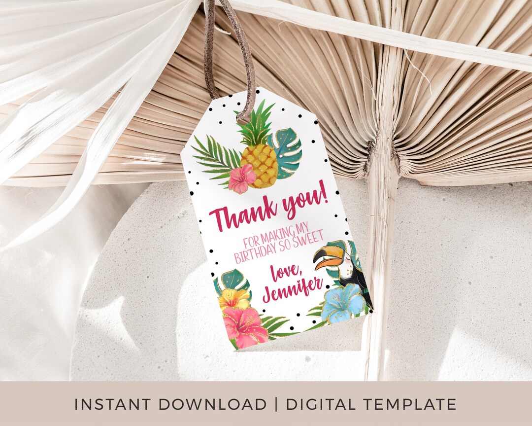Hawaiian Luau Birthday Favor Tag, Editable Party Thank You Tags ...