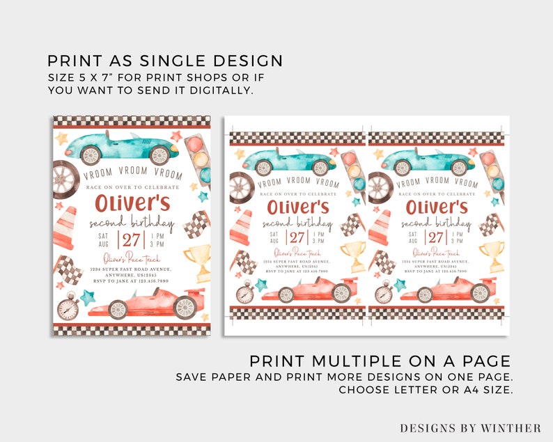 Editable Race Car Birthday Invitation Race Track Party - Etsy