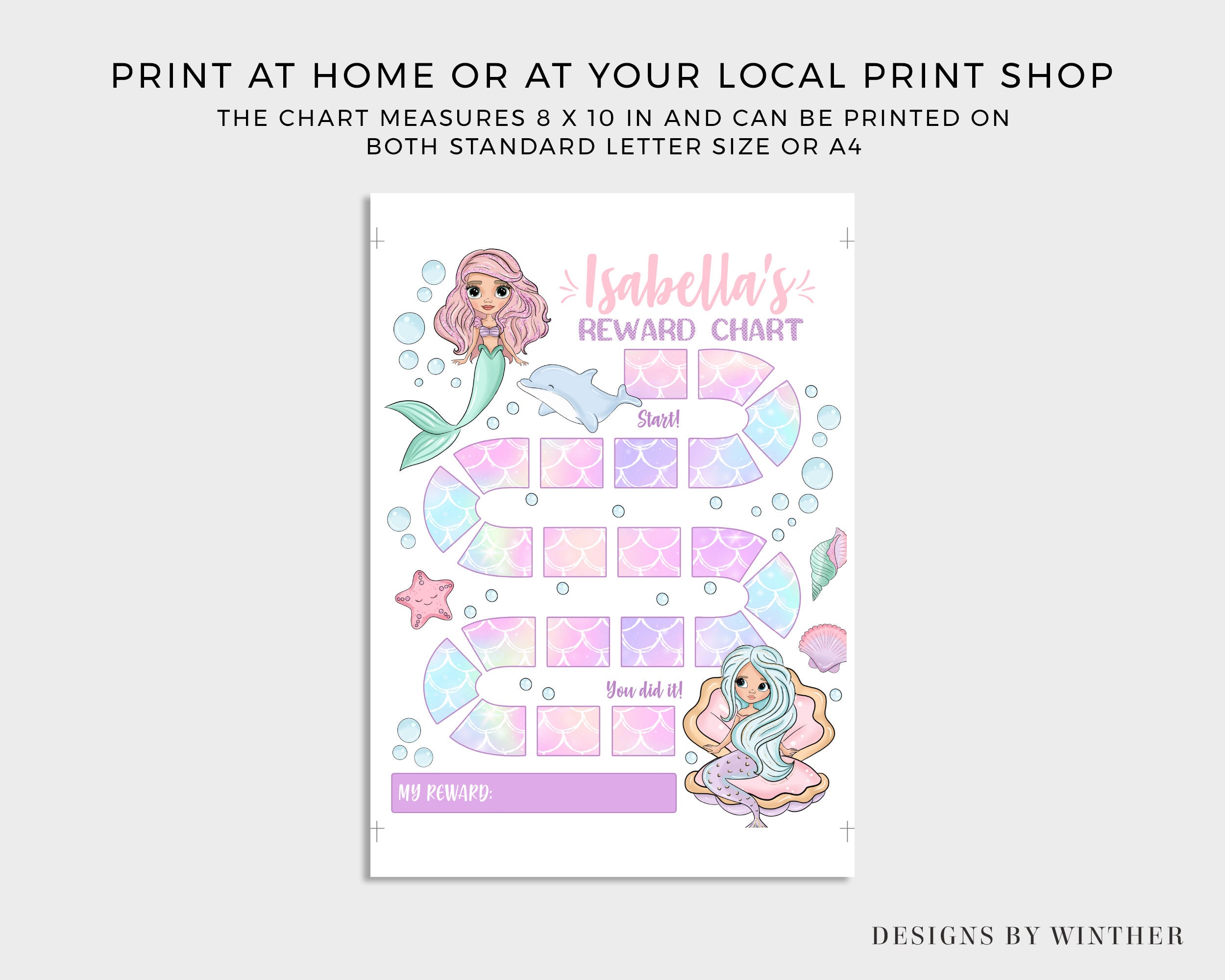 Editable Mermaid Reward Chart, Printable Chore Chart, Customizable ...