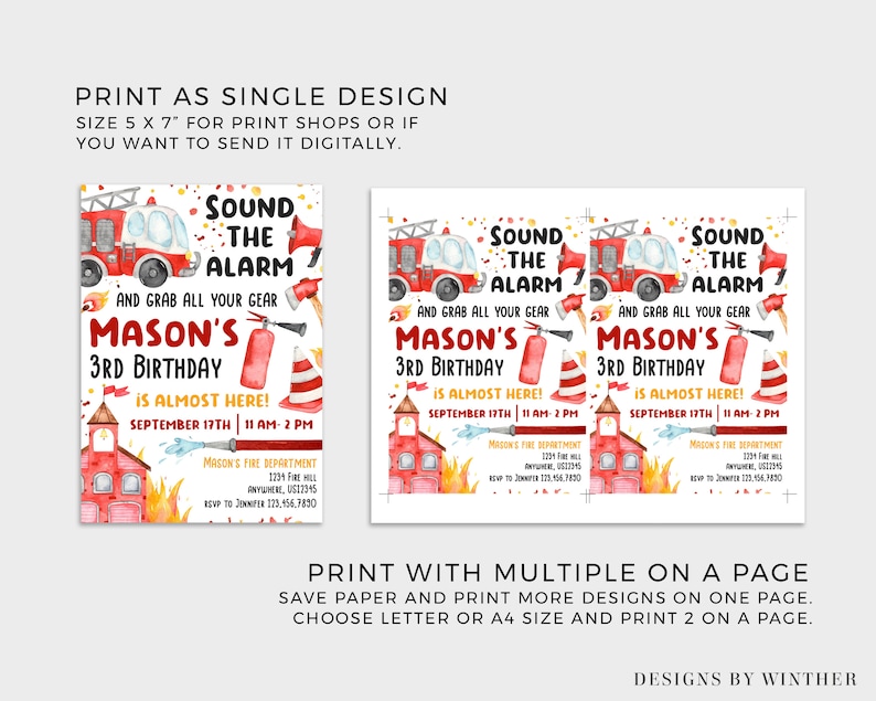 Fire Truck Birthday Invitation Fire Department Party Invite - Etsy