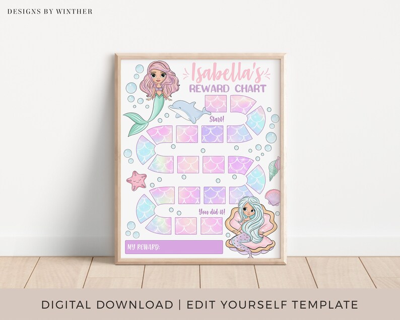 Editable Mermaid Reward Chart, Printable Chore Chart, Customizable ...