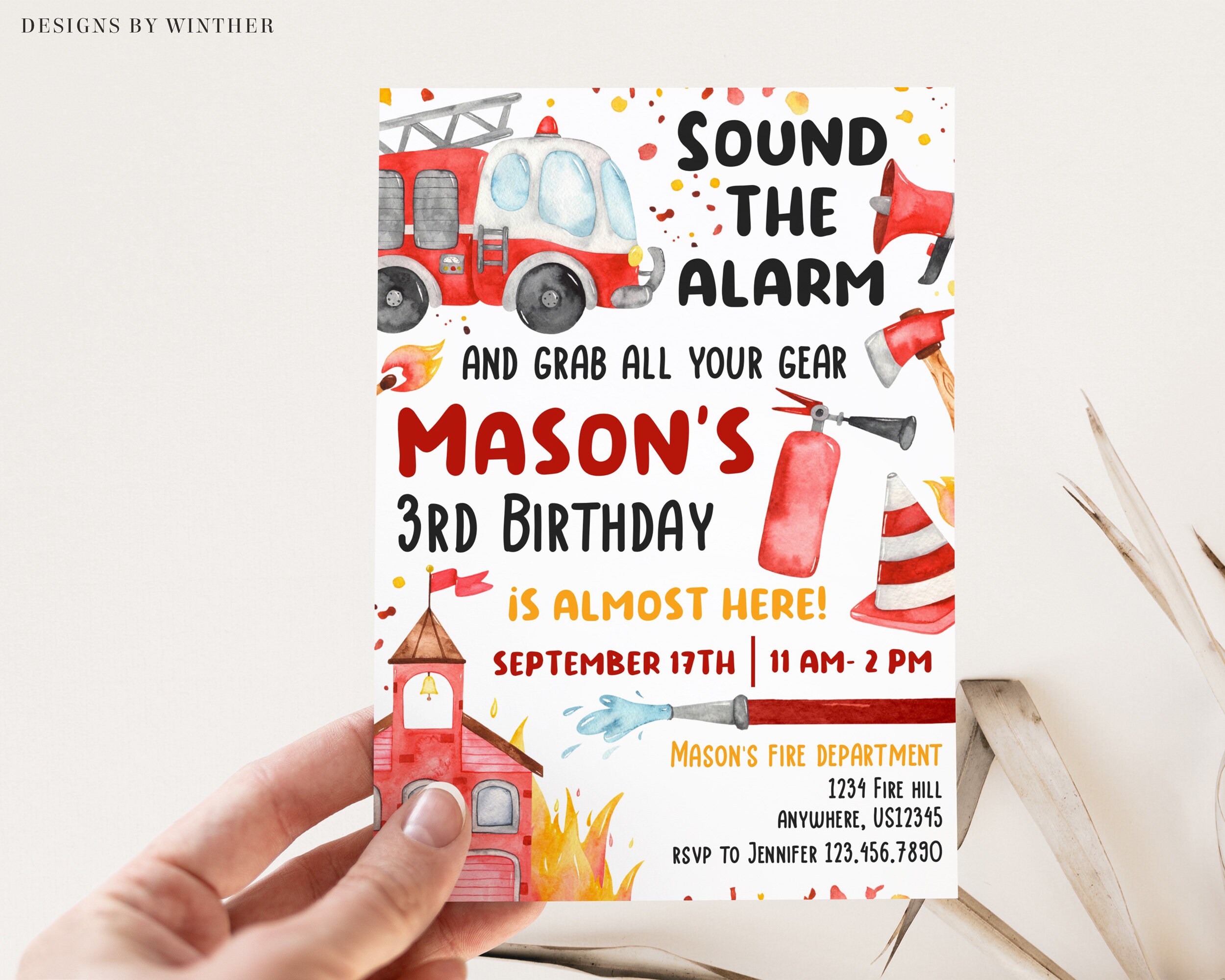 Fire Truck Birthday Invitation Fire Department Party Invite - Etsy