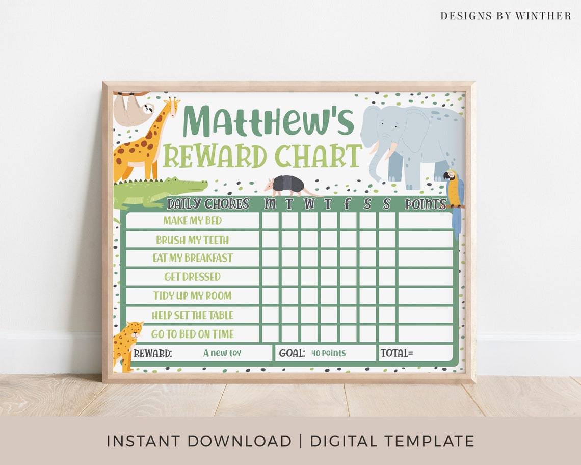 Editable Safari Animals Reward Chart Printable Chore Chart - Etsy