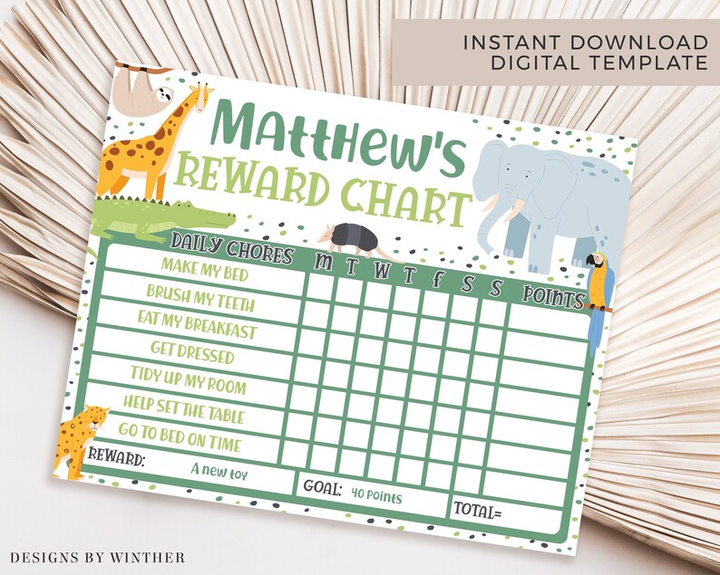 Editable Safari Animals Reward Chart, Printable Chore Chart ...