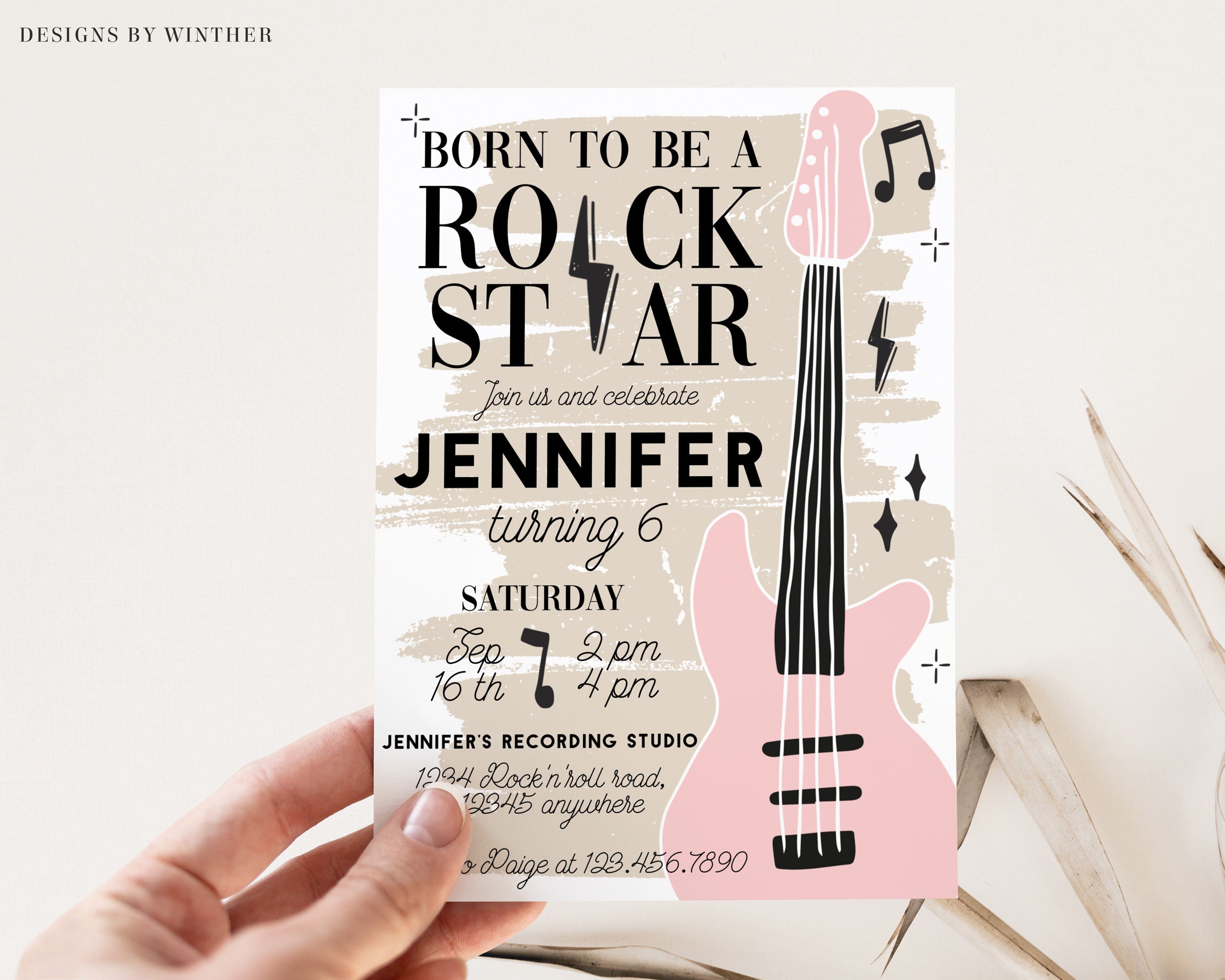 Editable Rock'n'roll Birthday Invitation, Rock and Roll Rockstar Invite ...