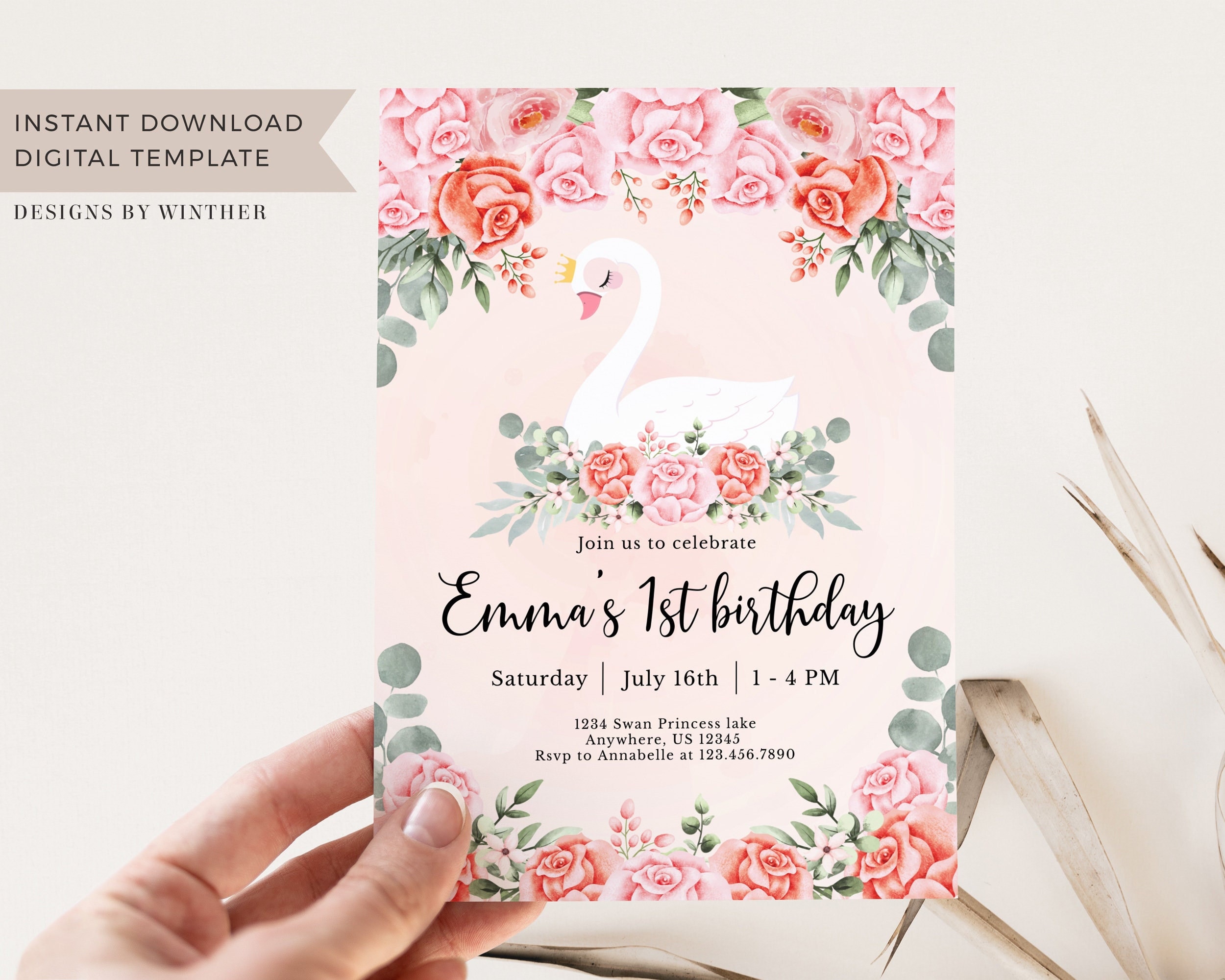 Swan Birthday Invitation Princess Party Invite Editable - Etsy Canada