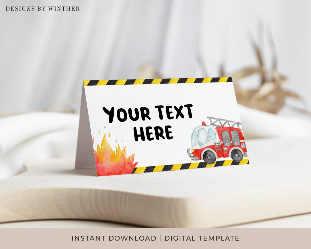 Fire Truck Birthday Party Tent Card, Fire Department Food Card ...