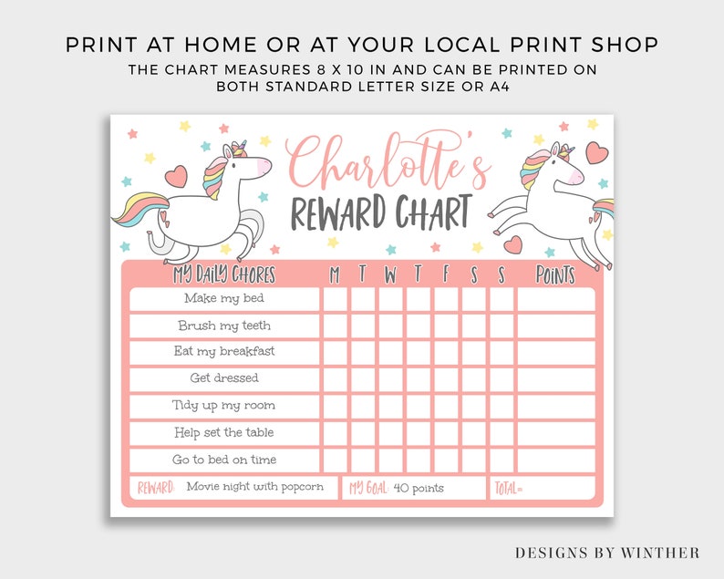 Editable Unicorn Reward Chart, Printable Chore Chart, Customizable ...
