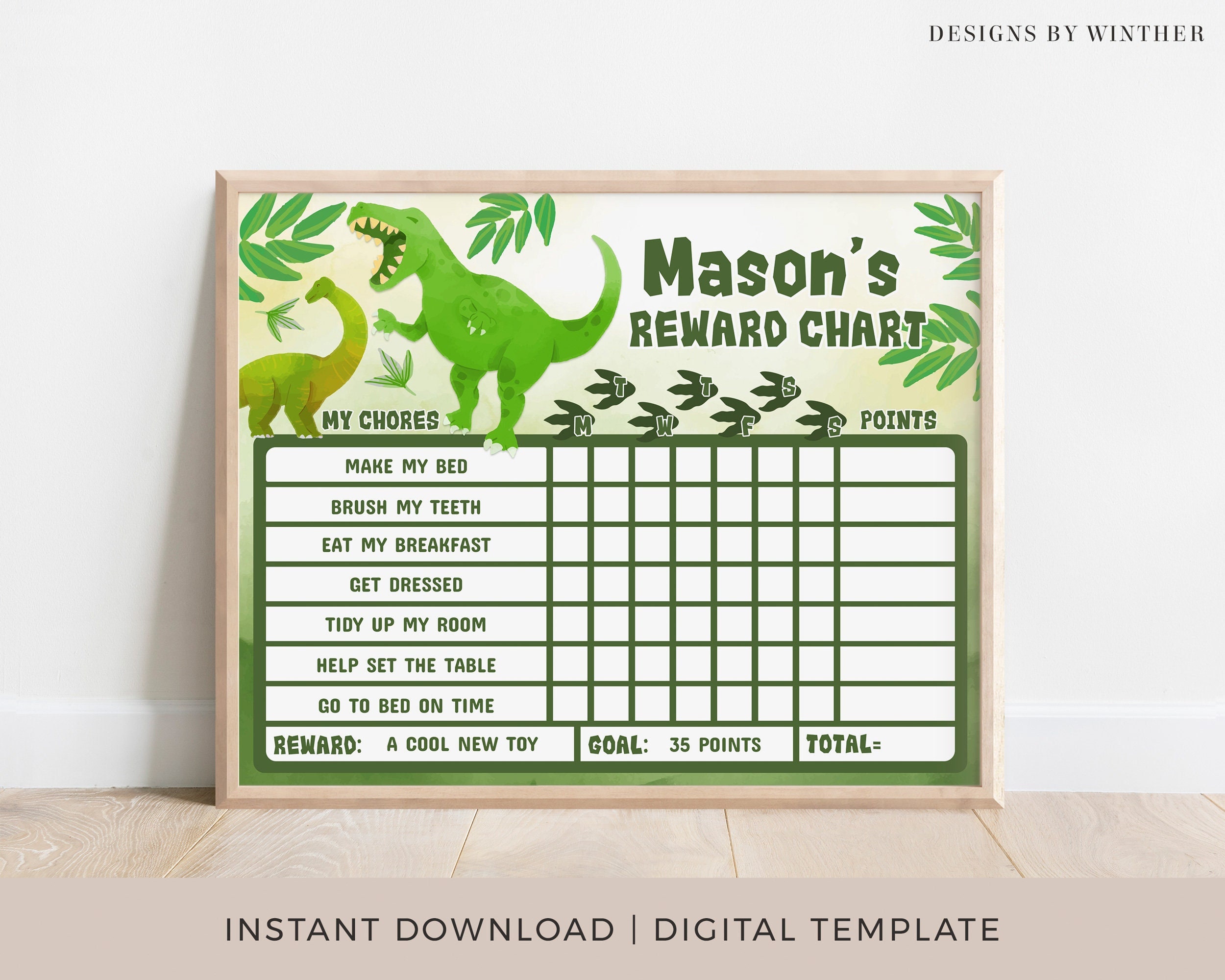 Editable Dinosaur Reward Chart, Printable Chore Chart, Customizable ...