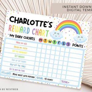 Rainbow Editable Reward Chart, Printable Chore Chart, Customizable ...
