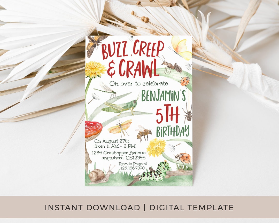 Bugs Birthday Invitation, Bug Party Invite, Editable Customizable ...